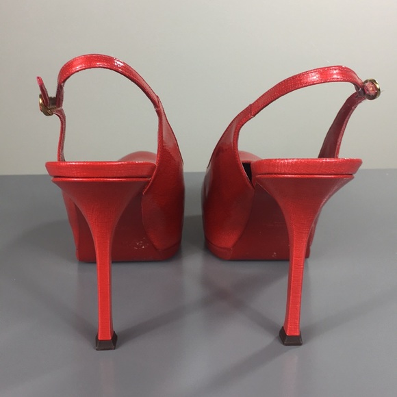 Yves Saint Laurent | Shoes | Ysl Red Tribtoo Platform Slingback Heels ...